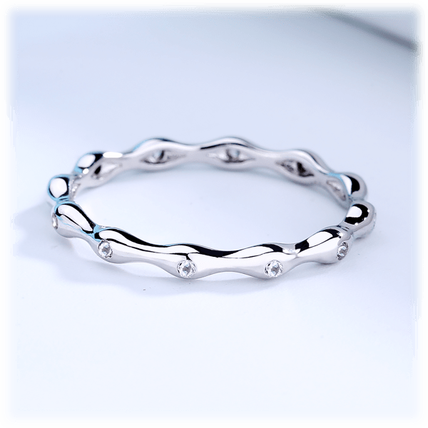 MorningSave: Rose And Lilly Sterling Silver Wave Ring With Crystals
