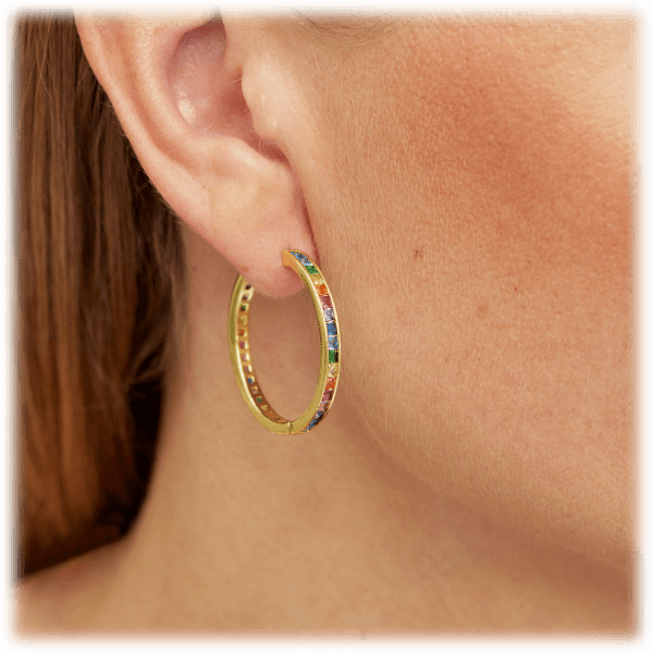 MorningSave: Savvy Cie 18K Gold Plated Multi Color Princess Cut Eternity Hoops