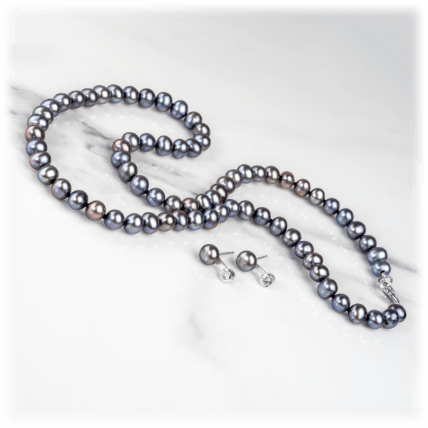 Morningsave Dark Pearl Necklace And Earring Set