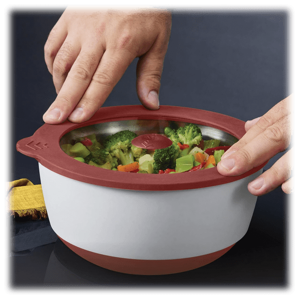 SideDeal: Evolution Microwave Stainless Steel Mixing Bowl With Lid Set SideDeal: Evolution Microwave Stainless Steel Mixing Bowl With Lid Set