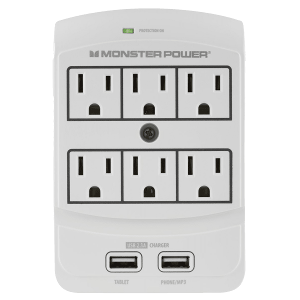 2-Pack Monster 6-Port Surge Protector Power Block with 2 USB Ports