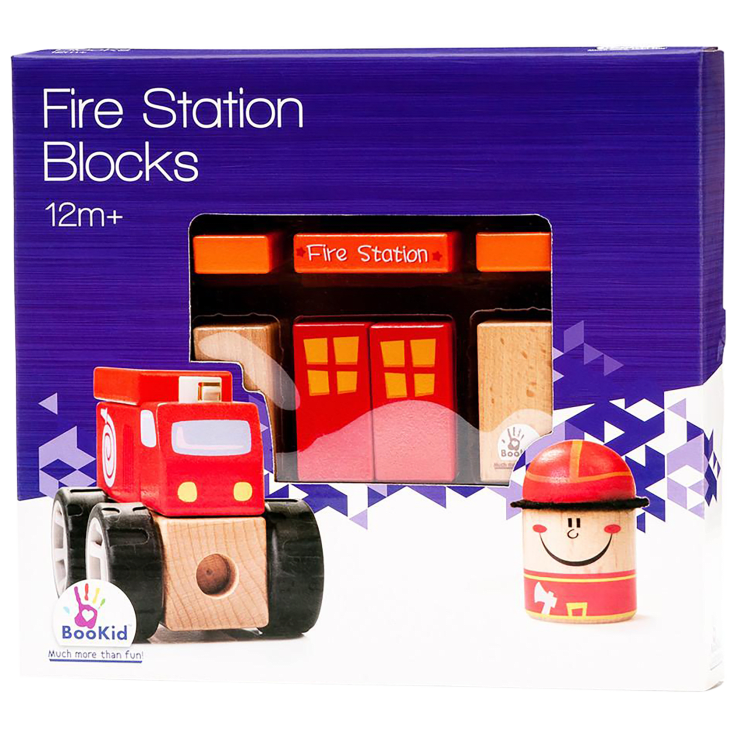 MorningSave: BooKid Wooden Fire Station Blocks - 19 Piece Set