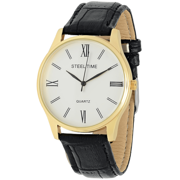 MorningSave: SteelTime Men's Black or Brown Faux Leather Bracelet Watches