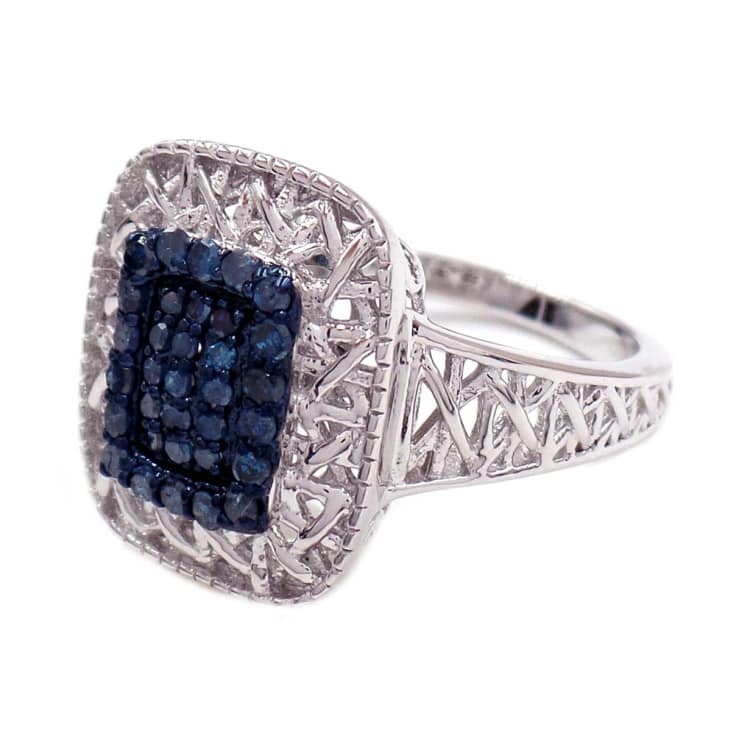 Savvy Cie Sterling Silver .25 carat Blue Diamond Square Ring