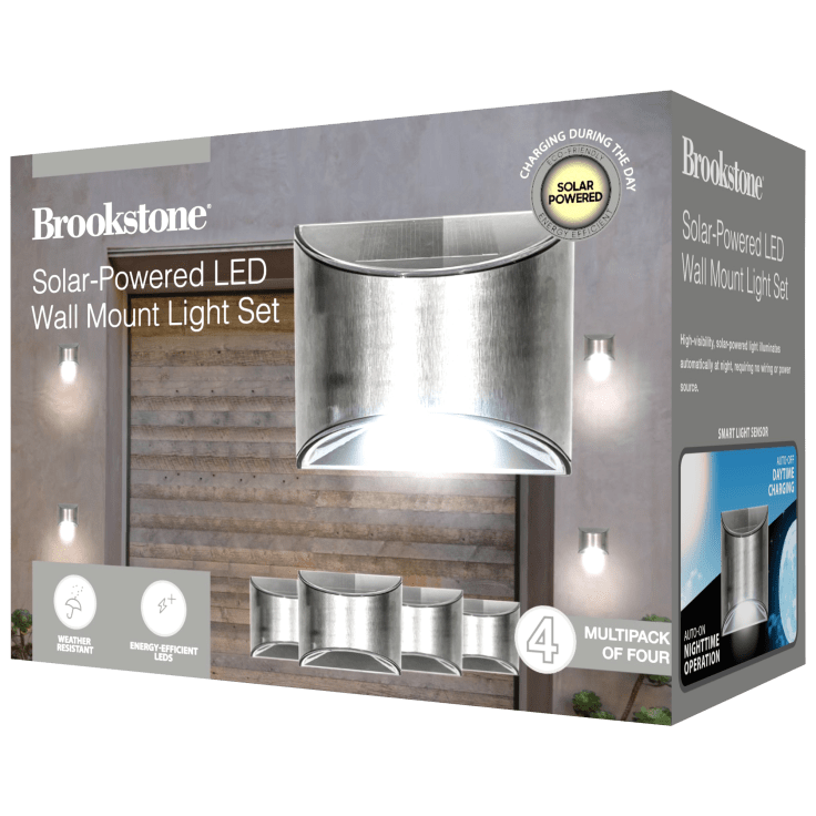 MorningSave: 4-Pack: Brookstone Solar Powered LED Wall Mount Light Set