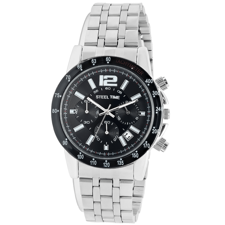 MorningSave: SteelTime Men's Black & White Stainless Steel Watches