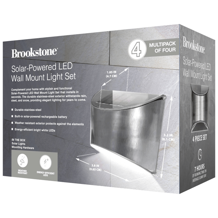 MorningSave: 4-Pack: Brookstone Solar Powered LED Wall Mount Light Set