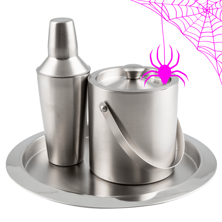 3-Set Cambridge Brushed Stainless Steel Shaker, Bucket and Bar Tray ...