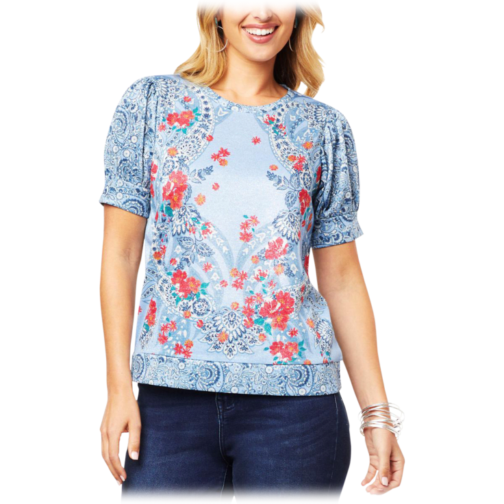 MorningSave: DG2 Print Hacci Knit Puff Sleeve Top