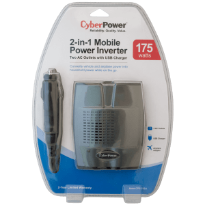 CyberPower 175W Power Inverter with USB Charging Port and 2 AC Outlets