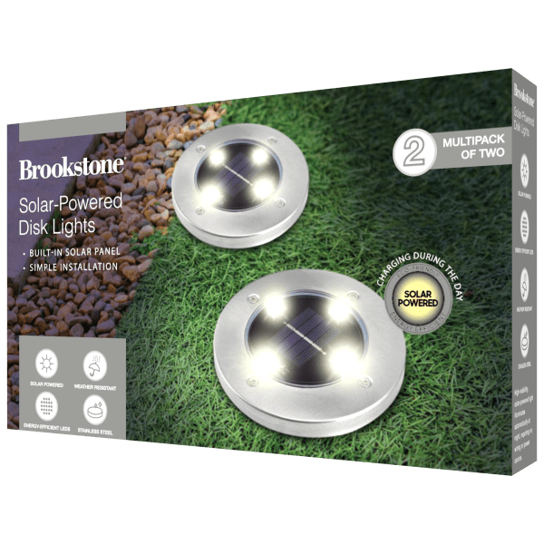 MorningSave: 4-Pack: Brookstone Solar-Powered Disc Lights