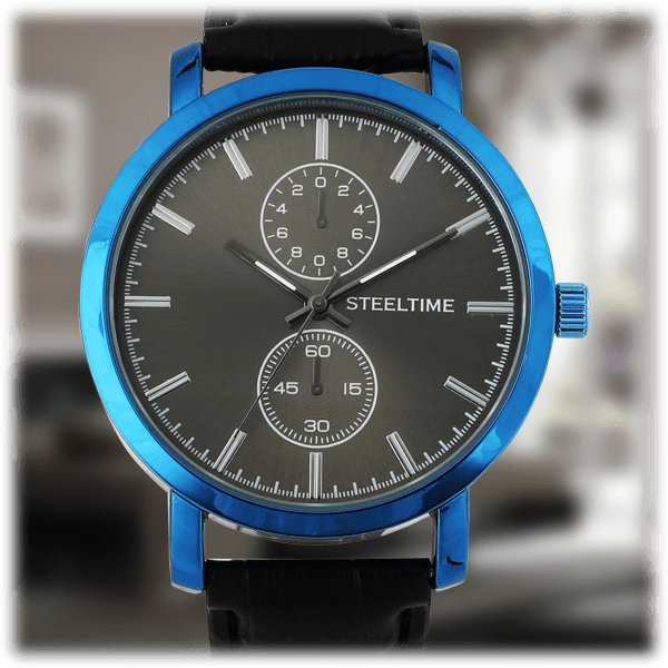 MorningSave: Steeltime Men's Blue Ip Alloy Case With Black Faux Leather ...