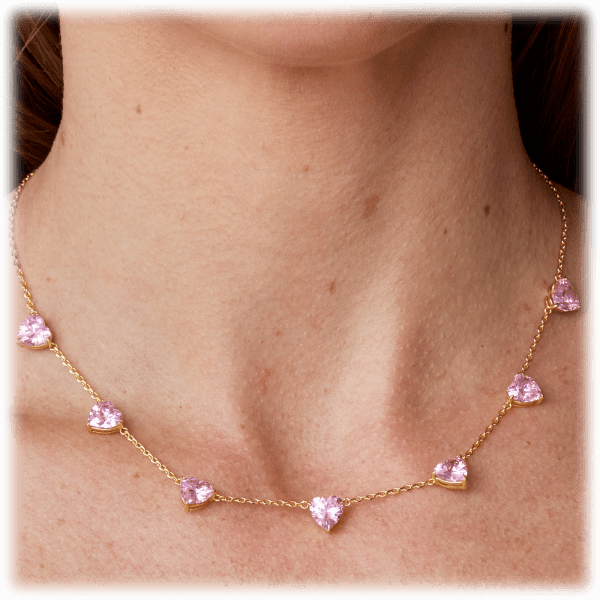 MorningSave: Savvy Cie 18K Gold Bold Pink Heart Riviera Necklace