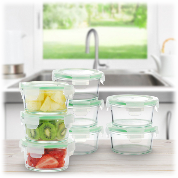 MorningSave: Kinetic Go Green 16-Piece Round Glass Food Storage Set (14oz)