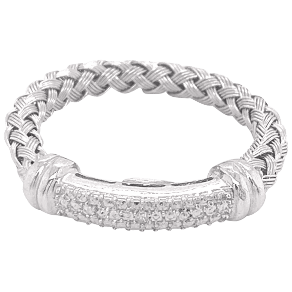 MorningSave: Edgewater Sterling Silver & Stainless Steel Weave Diamond Band