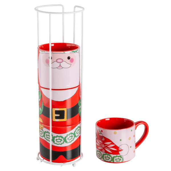 MorningSave: Temp-tations Set of 4 Winter Whimsy Stacking Mugs with Stand