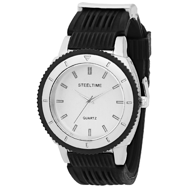 MorningSave: SteelTime Men's Black & Silver Alloy Face Watch and ...