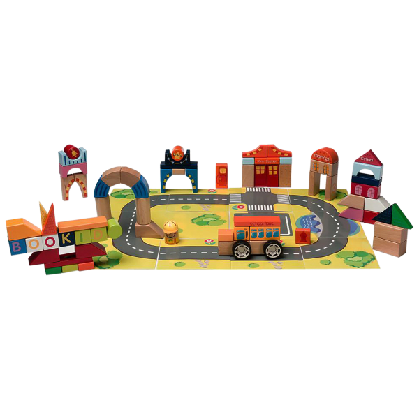 MorningSave: BooKid Wooden City Building Blocks - 84 Piece Set