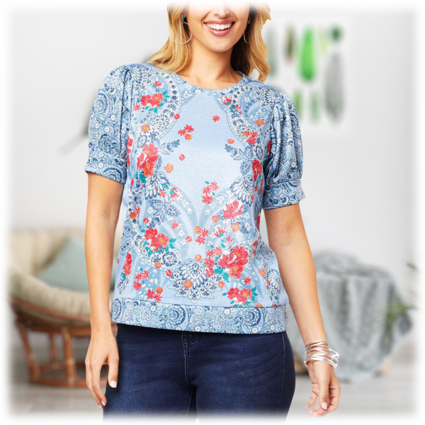 MorningSave: DG2 Print Hacci Knit Puff Sleeve Top