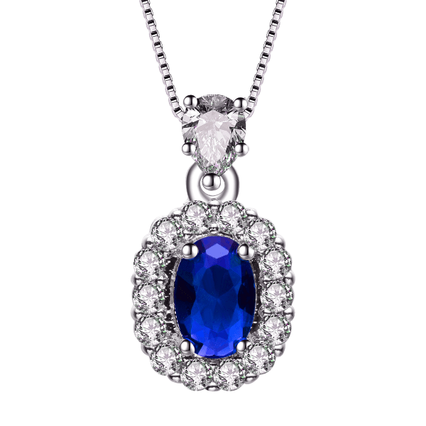 MorningSave: Blue Diamond Oval Pendant Lab Created by Genevive