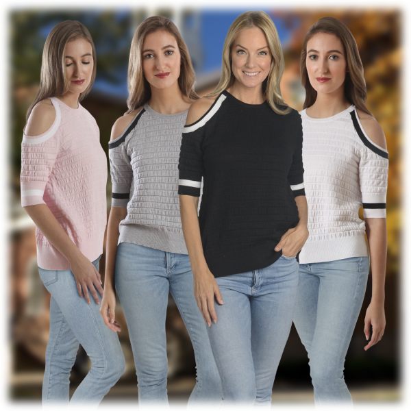 MorningSave: Henry And Paulie Short Sleeve Sweater with Shoulder Cut ...