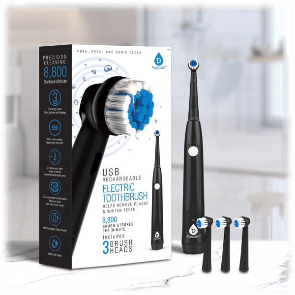 MorningSave: Pursonic USB Rechargeable Round Toothbrush with 3 Brush Heads