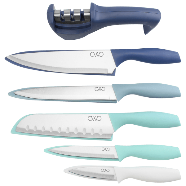 MorningSave: Cook with Color 5-Piece Blue Knife Set with Sharpener