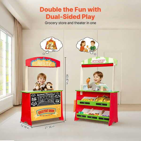 MorningSave: VEVOR Kids 2-In-1 Wooden Puppet Theater & Play Market Stand