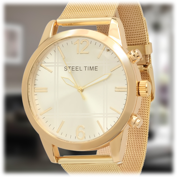 MorningSave: Steeltime Men's 18k Gold Plated Stainless Steel Mesh Strap ...