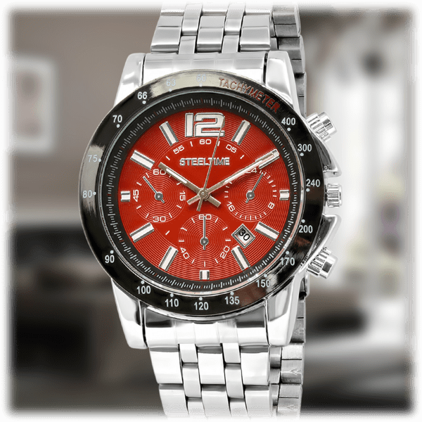 MorningSave: Steeltime Men's Red Stainless Steel Back & Strap Watch