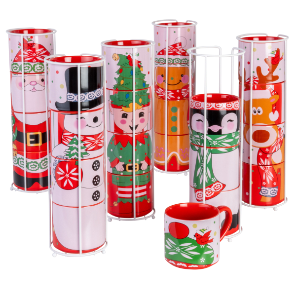 MorningSave: Temp-tations Set of 4 Winter Whimsy Stacking Mugs with Stand