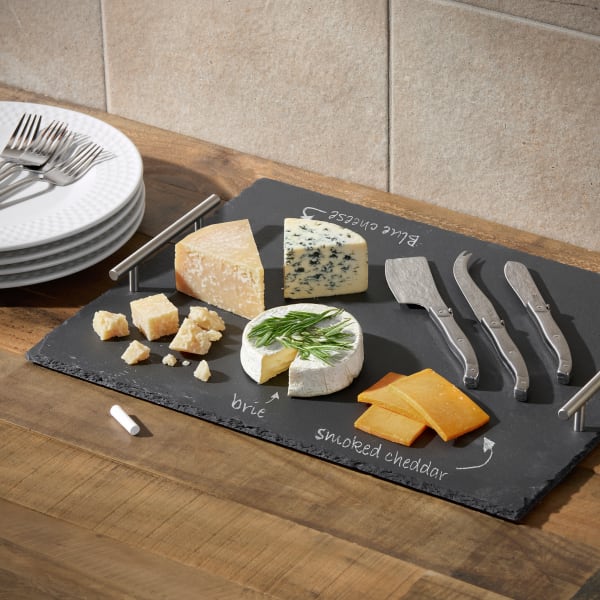 MorningSave: Wolfgang Puck Slate Tray with 3 Cheese Knives Charcuterie Set