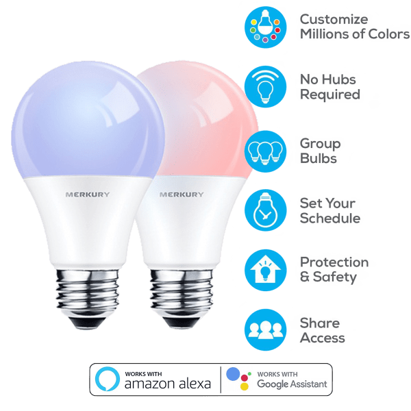 MorningSave: 2-Pack: Merkury Innovation WiFi LED Smart Bulbs