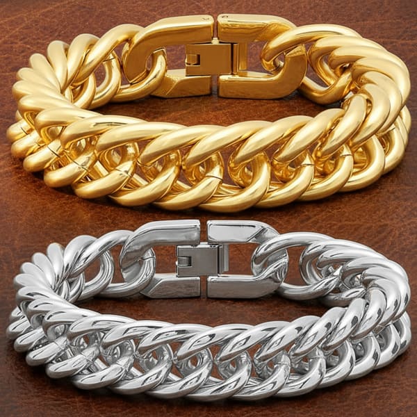 MorningSave: Steeltime Set of 2 Thick Chain Link Bracelets