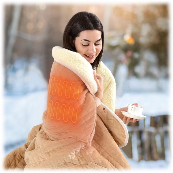 MorningSave: MyWarm 3-in-1 Heated Sherpa Blanket, Cape and Pillow