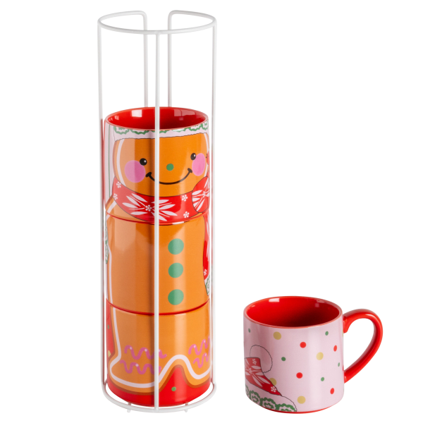 MorningSave: Temp-tations Set of 4 Winter Whimsy Stacking Mugs with Stand