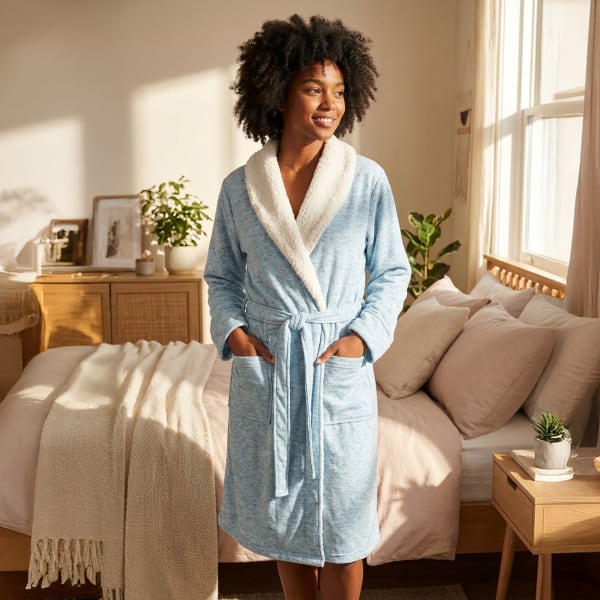 MorningSave: Etymology Heather Jersey Robe with Sherpa Hood