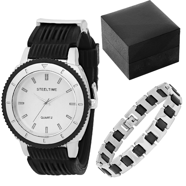 MorningSave: SteelTime Men's Black & Silver Alloy Face Watch and ...
