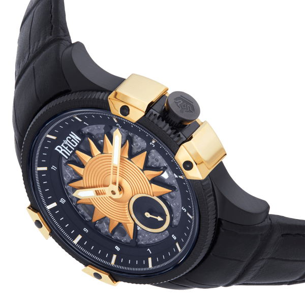 MorningSave: Reign Men's Solstice Skeletonized Leather-Band Watch