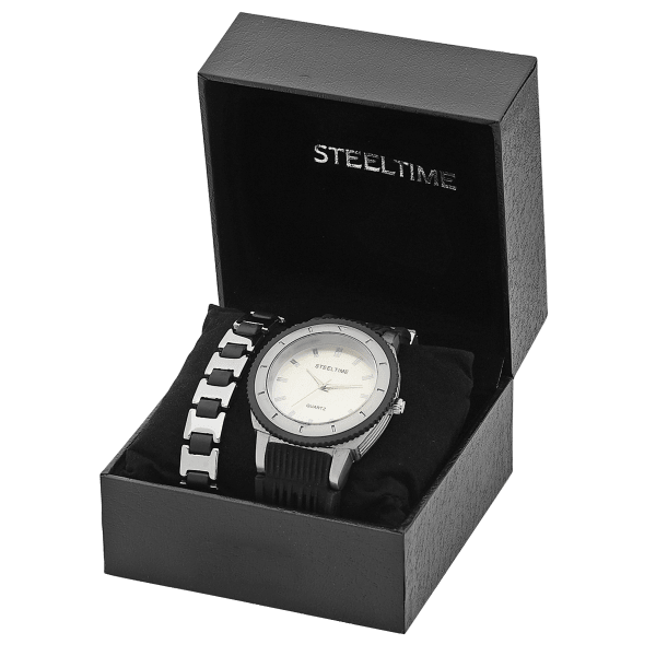 MorningSave: SteelTime Men's Black & Silver Alloy Face Watch and ...
