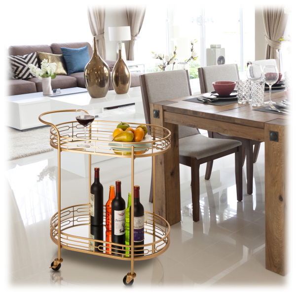 SideDeal: Glitzhome Deluxe Metal Oval Mirrored Bar Cart