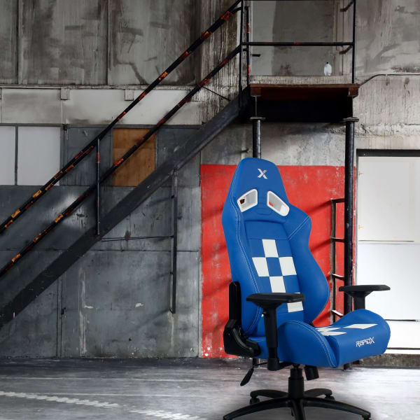 MorningSave: Finish Line Blue/White Checkered Gaming Chair by RapidX