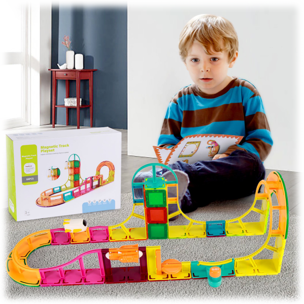 MorningSave: Hakol Kids Building Blocks 64-Piece Magnetic Tiles Sky Track