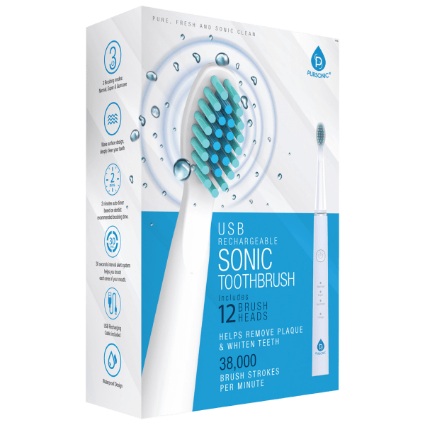 SideDeal: Pursonic USB Rechargeable Sonic Toothbrush with 12 Brush Heads
