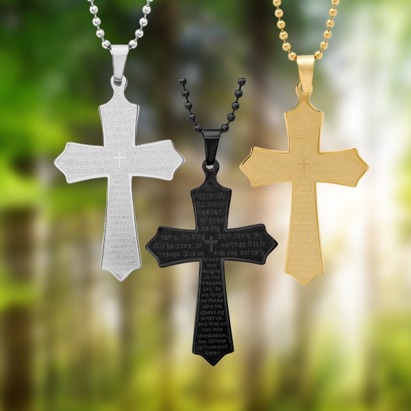 MorningSave: Steeltime Set of 3 Assorted "Our Father" Cross Pendants