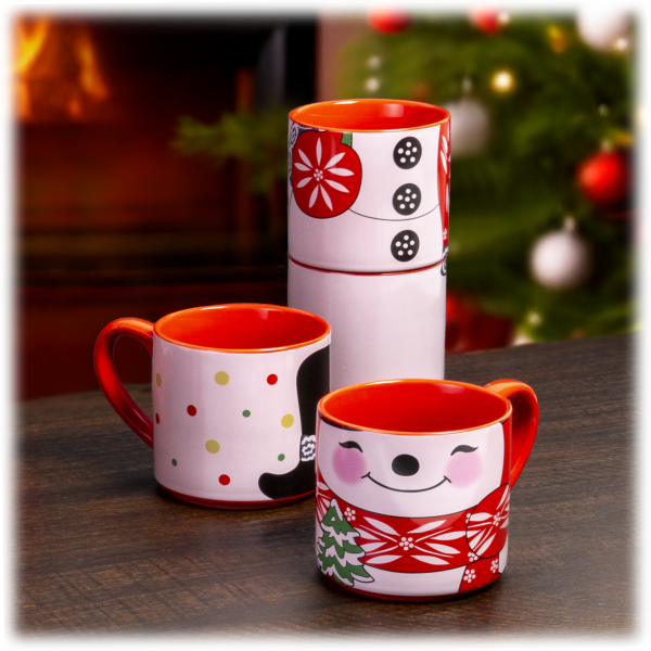 MorningSave: Temp-tations Set of 4 Winter Whimsy Stacking Mugs with Stand