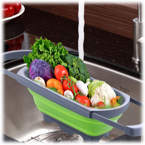 MorningSave: Over-the-Sink Collapsible Colander with Extendable Handles