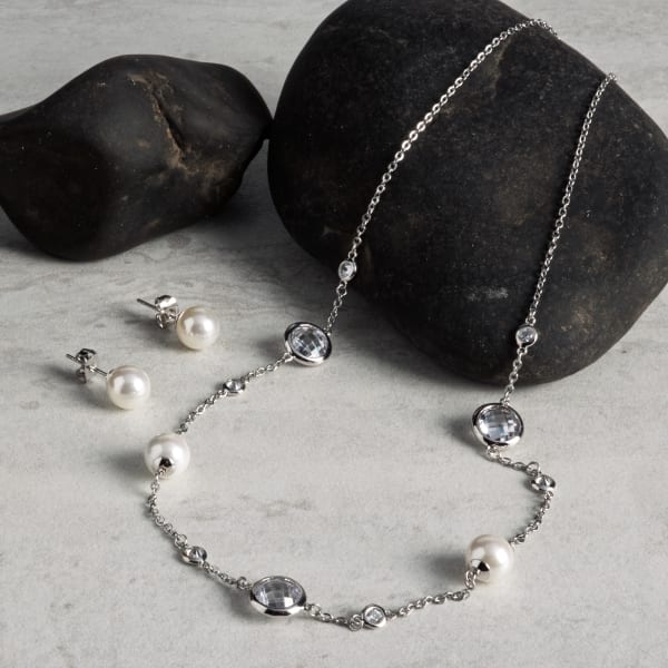 MorningSave: JOIA De Majorca Pearl & Cubic Zirconia Chain Necklace ...