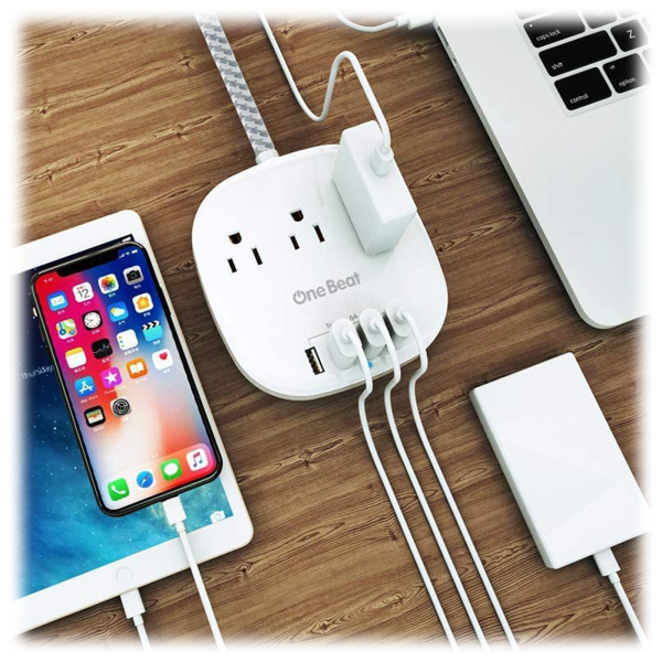 SideDeal: 2-Pack: One Beat Power Strip with 3 Outlets and 4 USB Ports