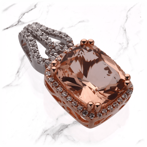 MorningSave: Diamond Muse Morganite Pendant Necklace In Sterling Silver